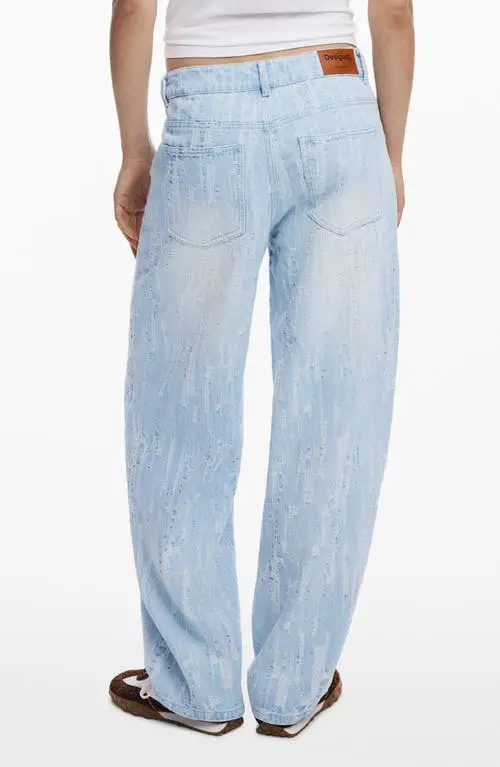 Desigual Distressed Stripe Wide Leg Jeans - Light Blue