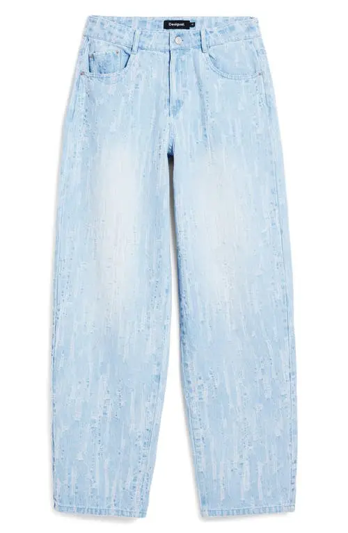 Desigual Distressed Stripe Wide Leg Jeans - Light Blue
