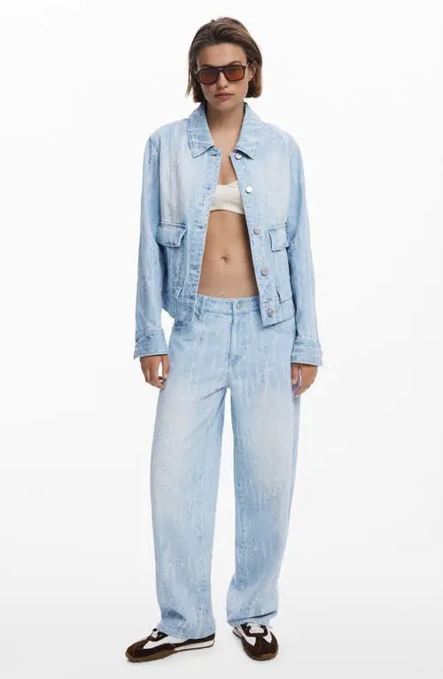 Desigual Distressed Stripe Wide Leg Jeans - Light Blue