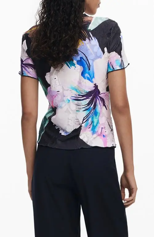 Desigual Texture Floral Short Sleeve Top