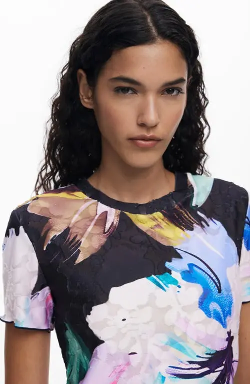 Desigual Texture Floral Short Sleeve Top