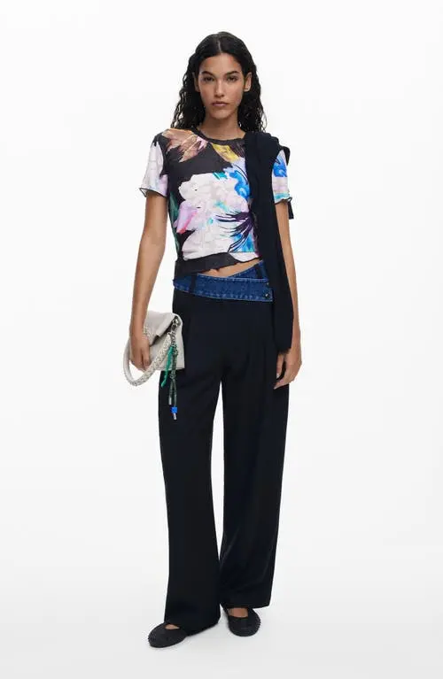 Desigual Texture Floral Short Sleeve Top