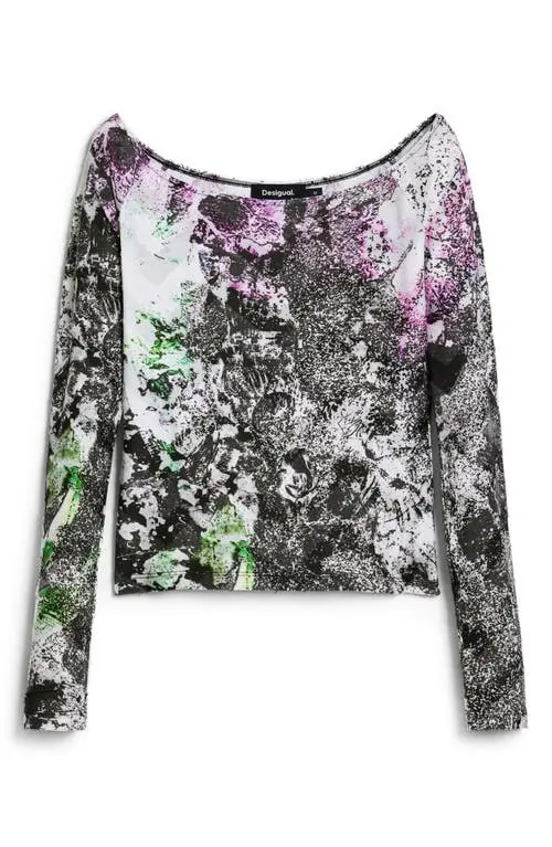 Desigual Abstract Print Ballet Neck T-shirt