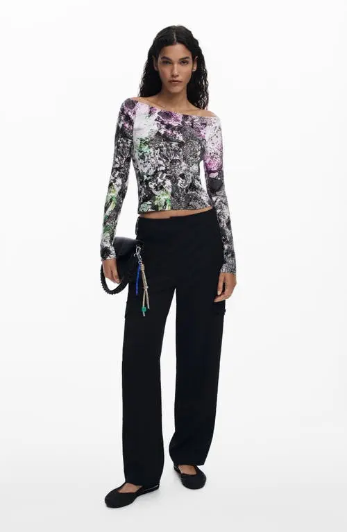 Desigual Abstract Print Ballet Neck T-shirt