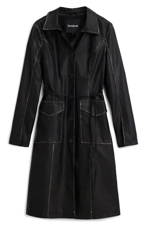 Desigual Faux Leather Belted Coat