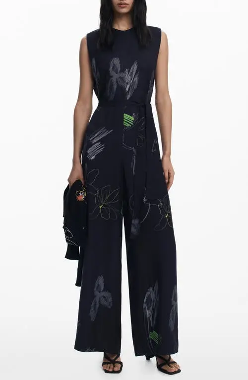 Desigual Printed Wide Leg Jumpsuit - Black