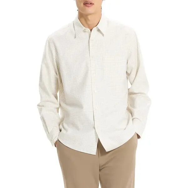 Theory Weekend Woods Check Cotton Button-up Shirt - Winter Ivory Multi