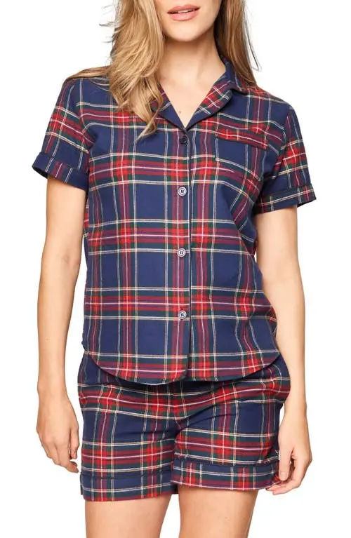 PETITE PLUME Windsor Tartan Cotton Short Pajamas - Navy