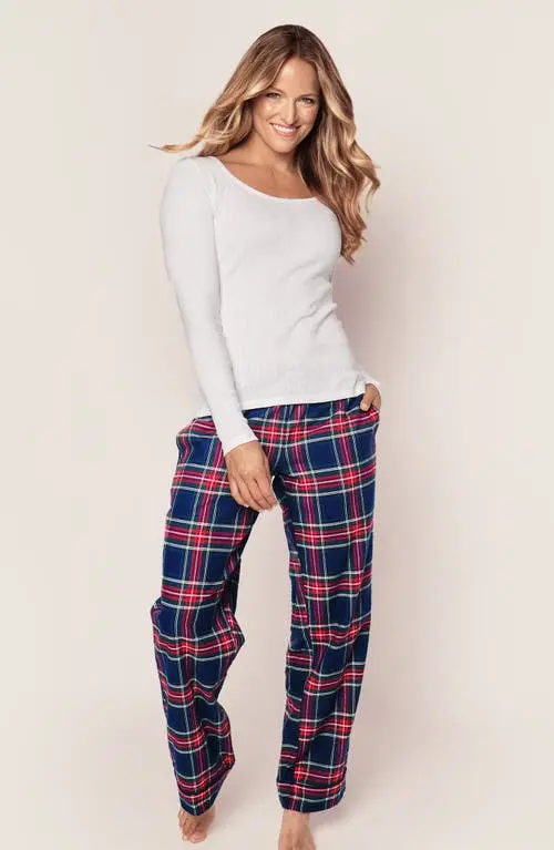 PETITE PLUME Windsor Tartan Cotton Pajama Pants - Navy