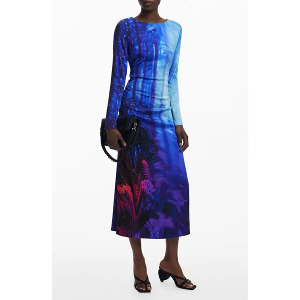 Desigual Tie Dye Long Sleeve Midi Dress