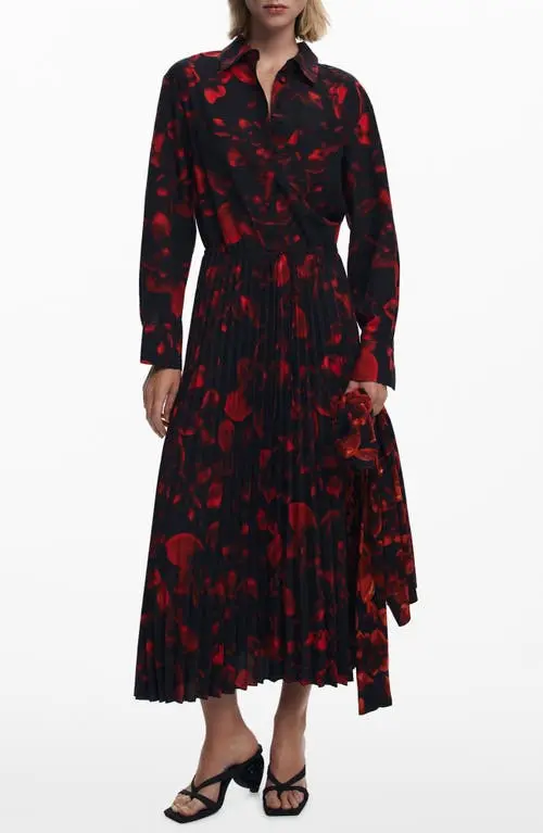 Desigual Long Sleeve Pleated Midi Dress