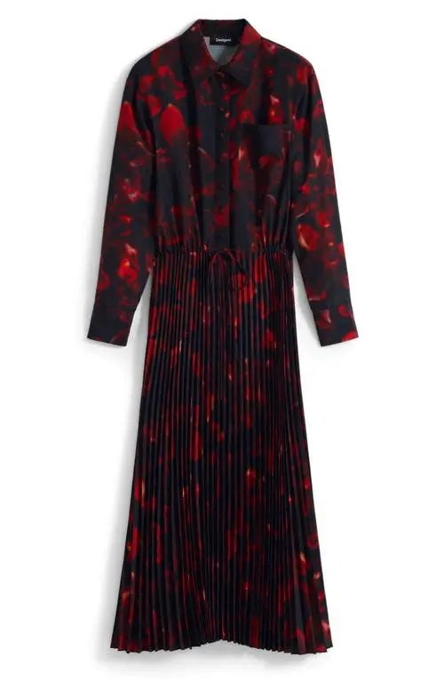 Desigual Long Sleeve Pleated Midi Dress