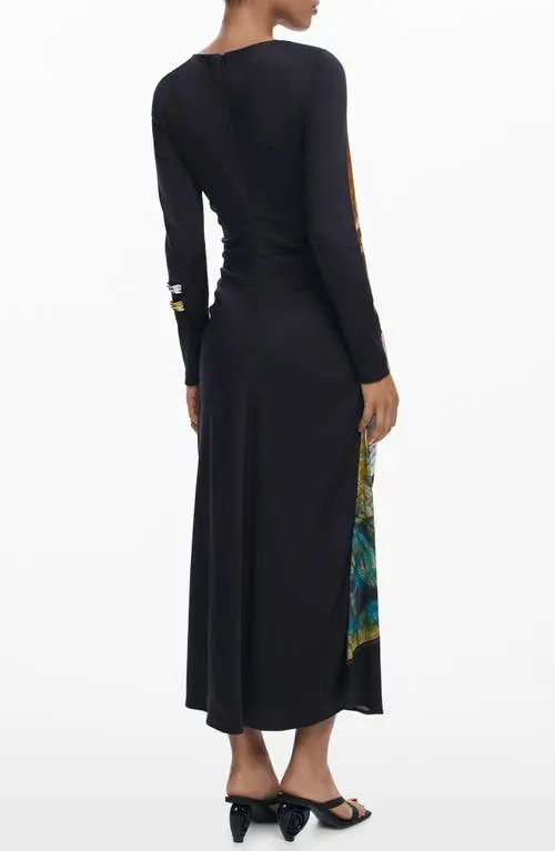 Desigual Mix Print Long Sleeve Midi Dress