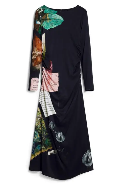 Desigual Mix Print Long Sleeve Midi Dress
