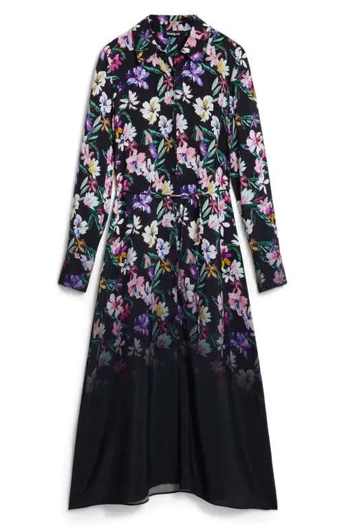 Desigual Belted Long Sleeve Midi Shirtdress