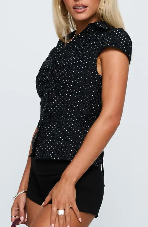 Princess Polly Arianwyn Polka Dot Cotton Button-up Shirt - Black