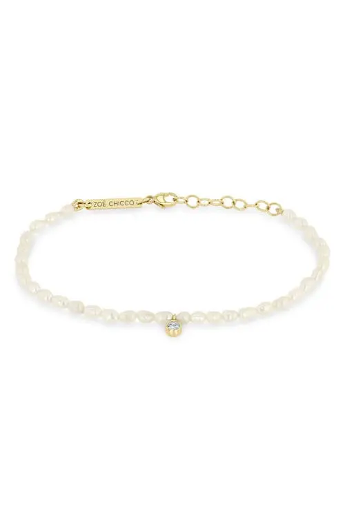 Zoe Chicco Pearl And Diamond Charm Bracelet - 14k Yellow Gold