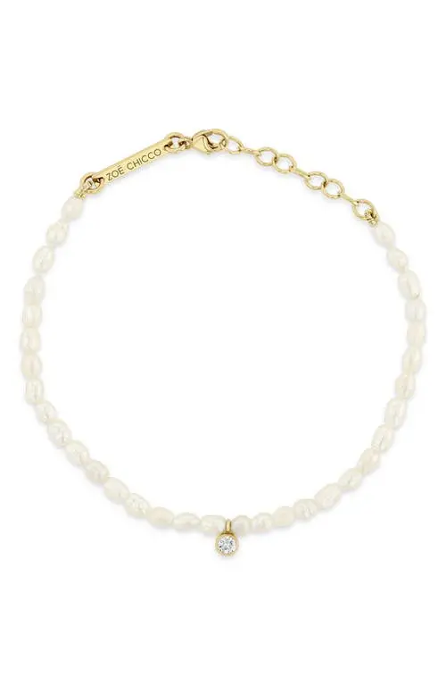Zoe Chicco Pearl And Diamond Charm Bracelet