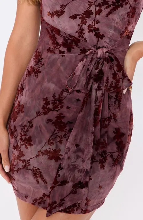 Vici Tie Waist Mini Dress - Merlot Print | Editorialist