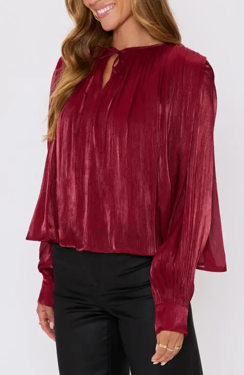 VICI Metallic Satin Tie Neck Top