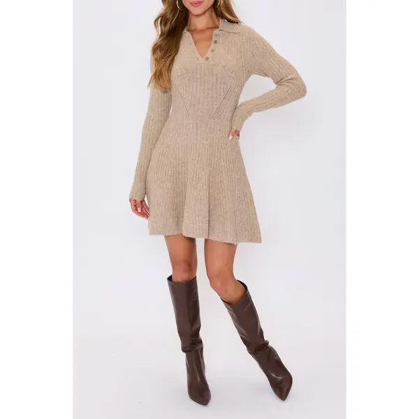Vici Ember Long Sleeve Sweater Minidress - Camel | Editorialist