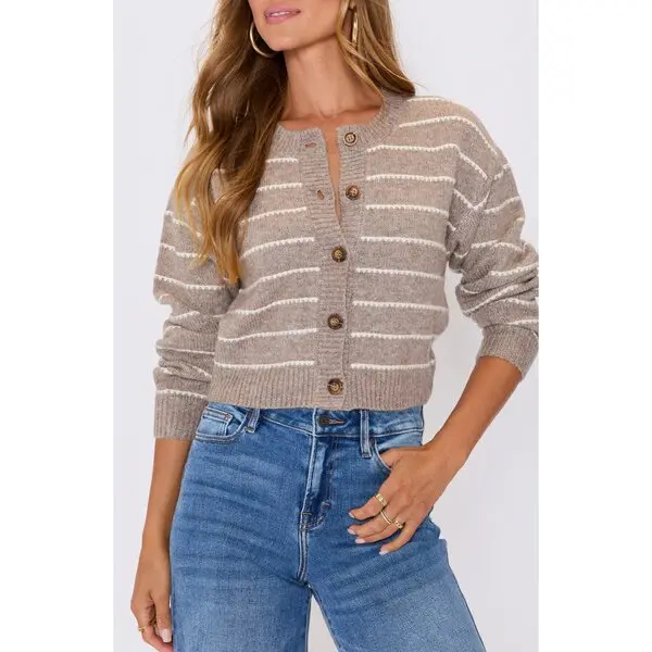 VICI Striped Button-front Crop Cardigan