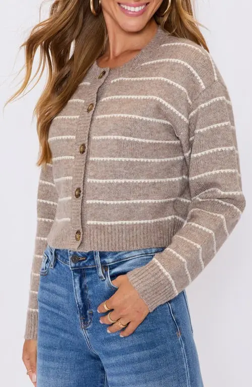 VICI Striped Button-front Crop Cardigan