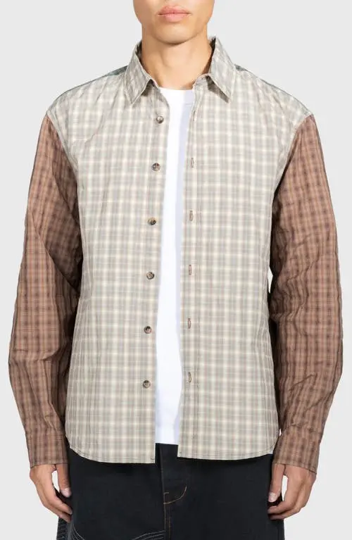 PLEASURES Dazed Mismatched Plaid Button-up Shirt