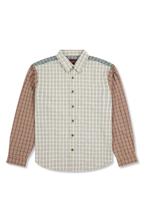 PLEASURES Dazed Mismatched Plaid Button-up Shirt