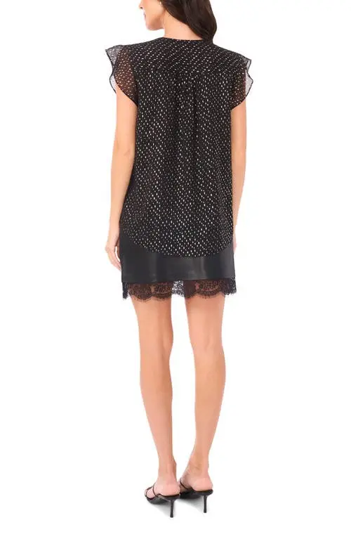 Vince Camuto Metallic Dot Ruffle Sleeve Chiffon Top