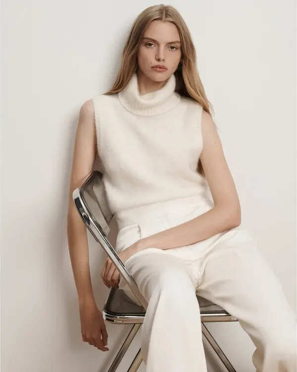 Veronica Beard Mazzy Brushed Cashmere Sleeveless Sweater - Ivory