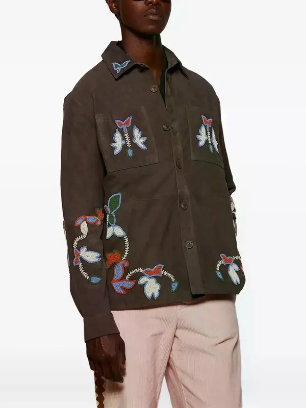 BAZISZT Embroidered Suede Leather Jacket