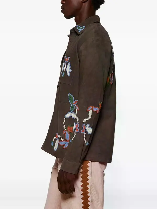 BAZISZT Embroidered Suede Leather Jacket