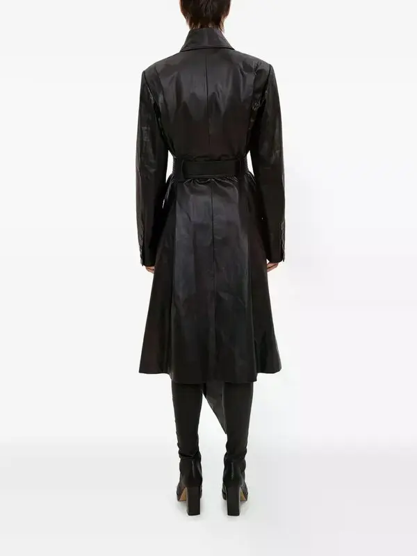 OLIVIER THEYSKENS Pointed-collar Belted Leather Coat