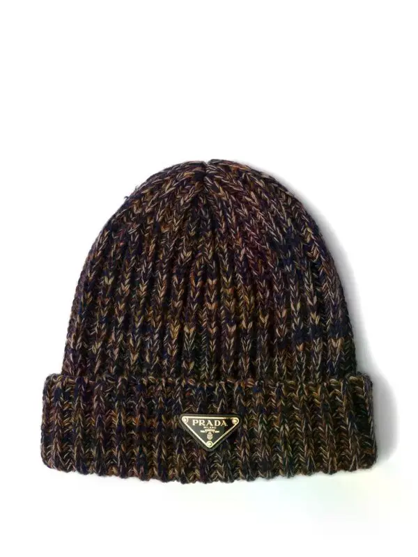 Prada Mélange-knit Beanie With Triangle Logo - Blue