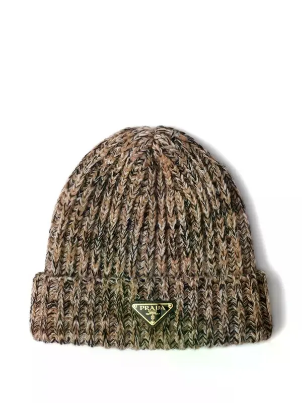 Prada Melangé Virgin Wool Beanie - Brown