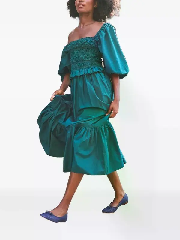 Cara Cara Natella Smocked Tiered Midi Dress - Green | Editorialist