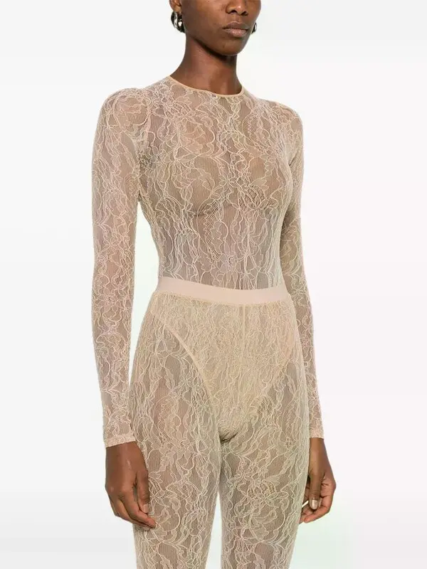 Wardrobe.NYC Lace Long-sleeves Bodysuit - Neutrals