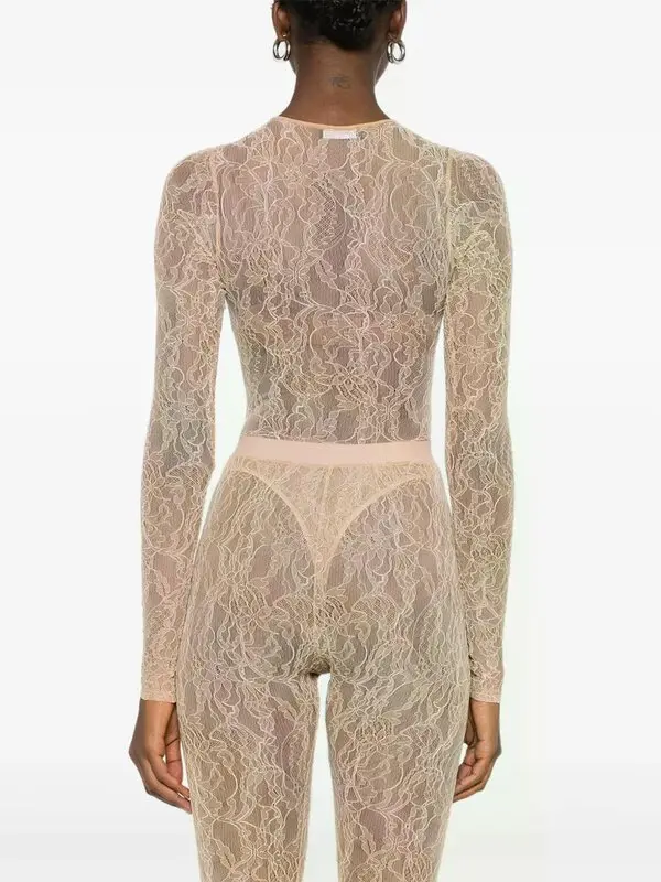 Wardrobe.NYC Lace Long-sleeves Bodysuit - Neutrals