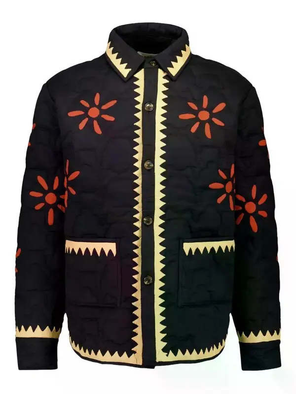 BAZISZT Nour Flower-embroidered Shirt Jacket - Black