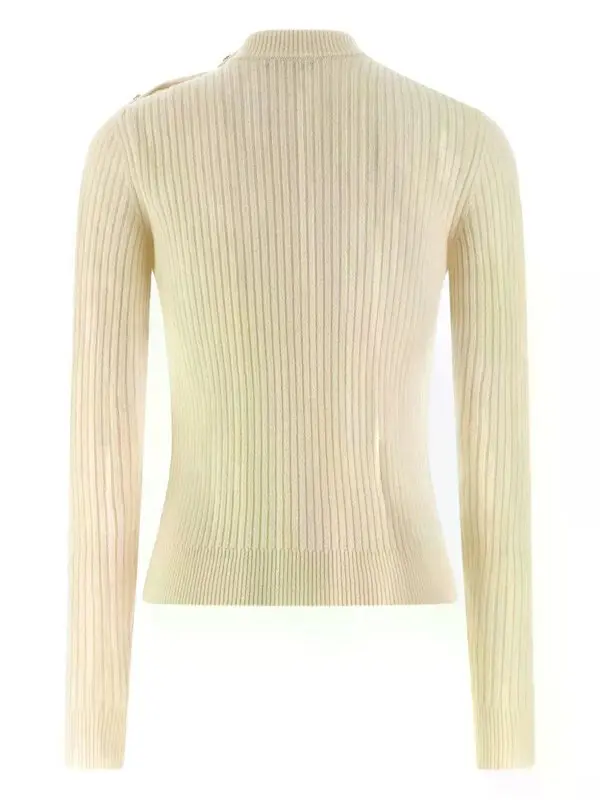 Balmain Ribbed Knit Sweater With Coin Buttons - Neutrals