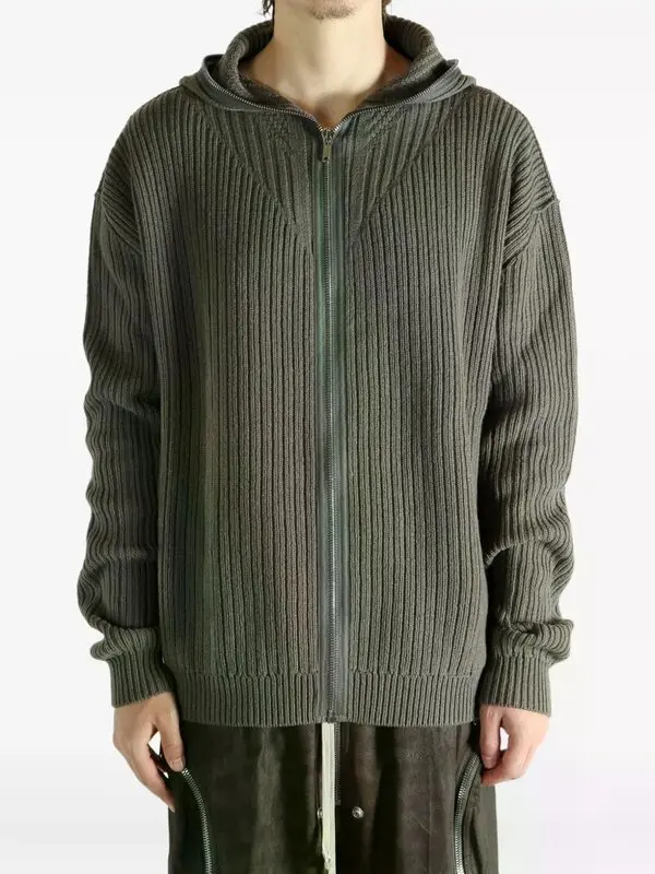 Rick Owens Ribbed Zip-up Hoodie - Grey
