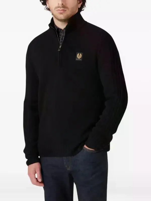 Belstaff Ribbed-knit Half-zip Sweater - Black