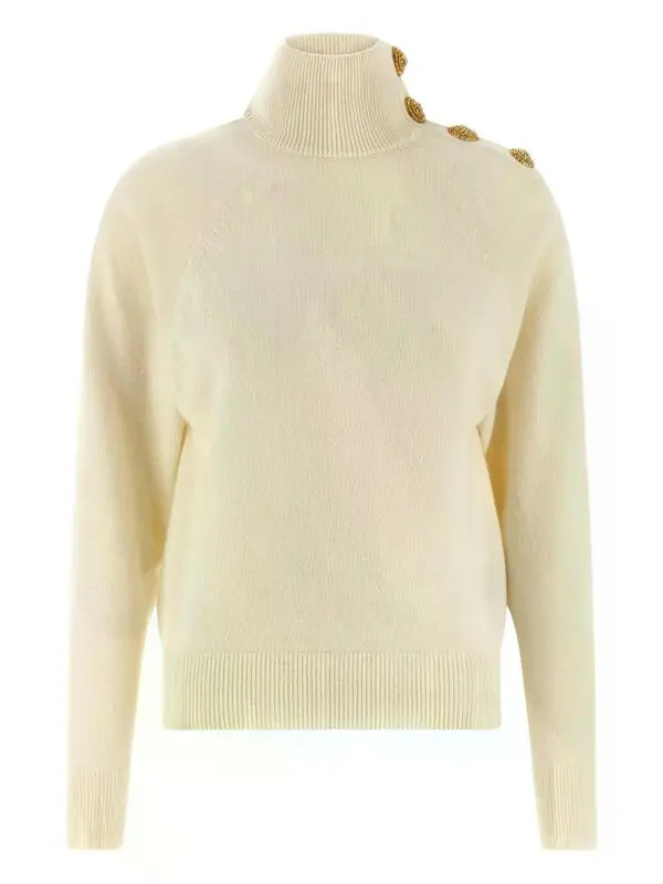 Balmain High-neck Sweater With Coin Buttons - Neutrals