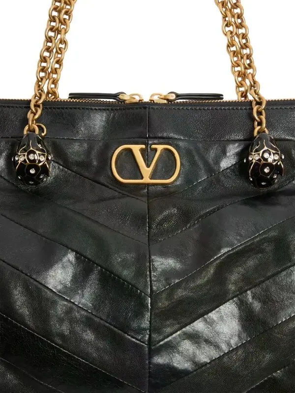 Valentino Garavani Panthea Shoulder Bag In Nappa Leather With Chevron Pattern - Black