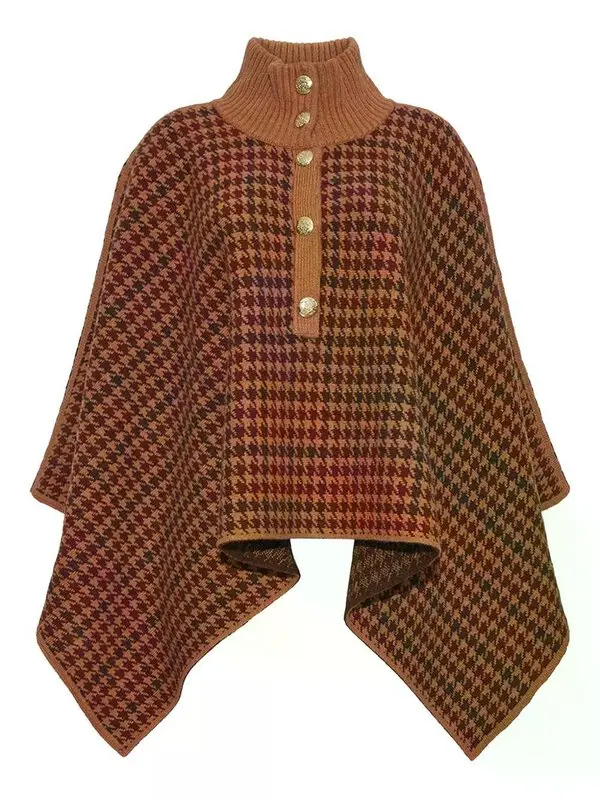 Cara Cara Pagoda High-neck Houndstooth Cape