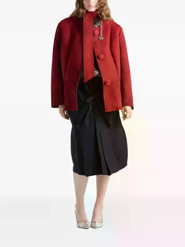Prada Buttoned Scarf Bonded Jacket - Red