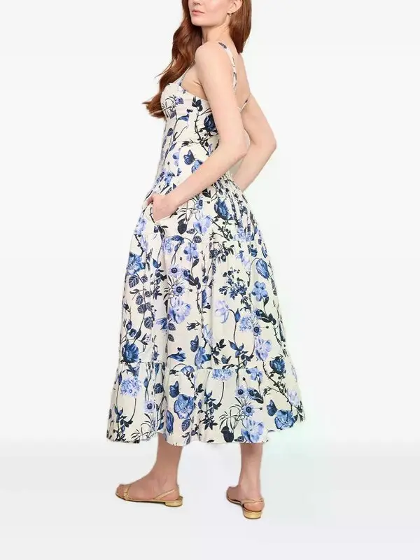Cara Cara Santiago Floral Tiered Dress - Blue - 50% Off | Editorialist