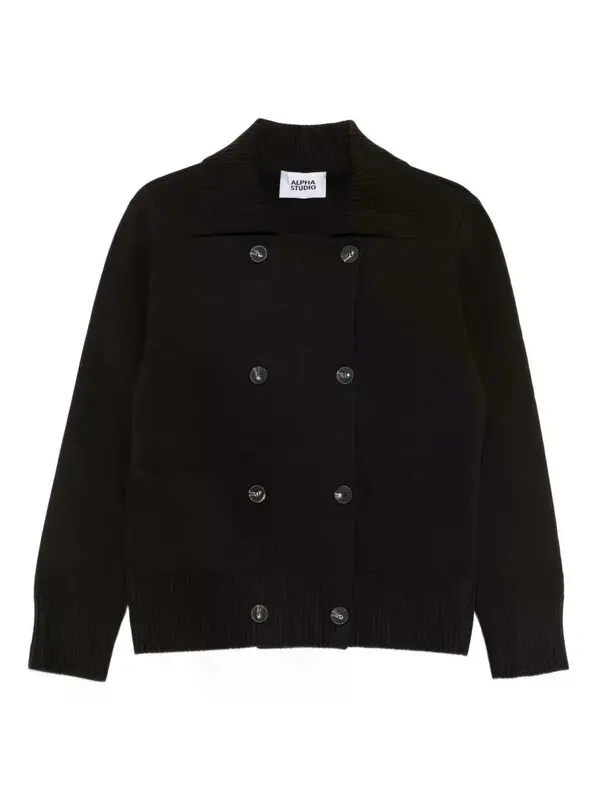 Alpha Studio Double-breasted Patch-pocket Cardigan