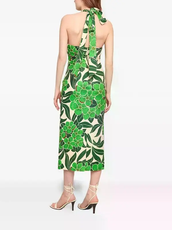 Cara Cara Perla Floral-Print Halterneck Midi Dress In Green | Editorialist